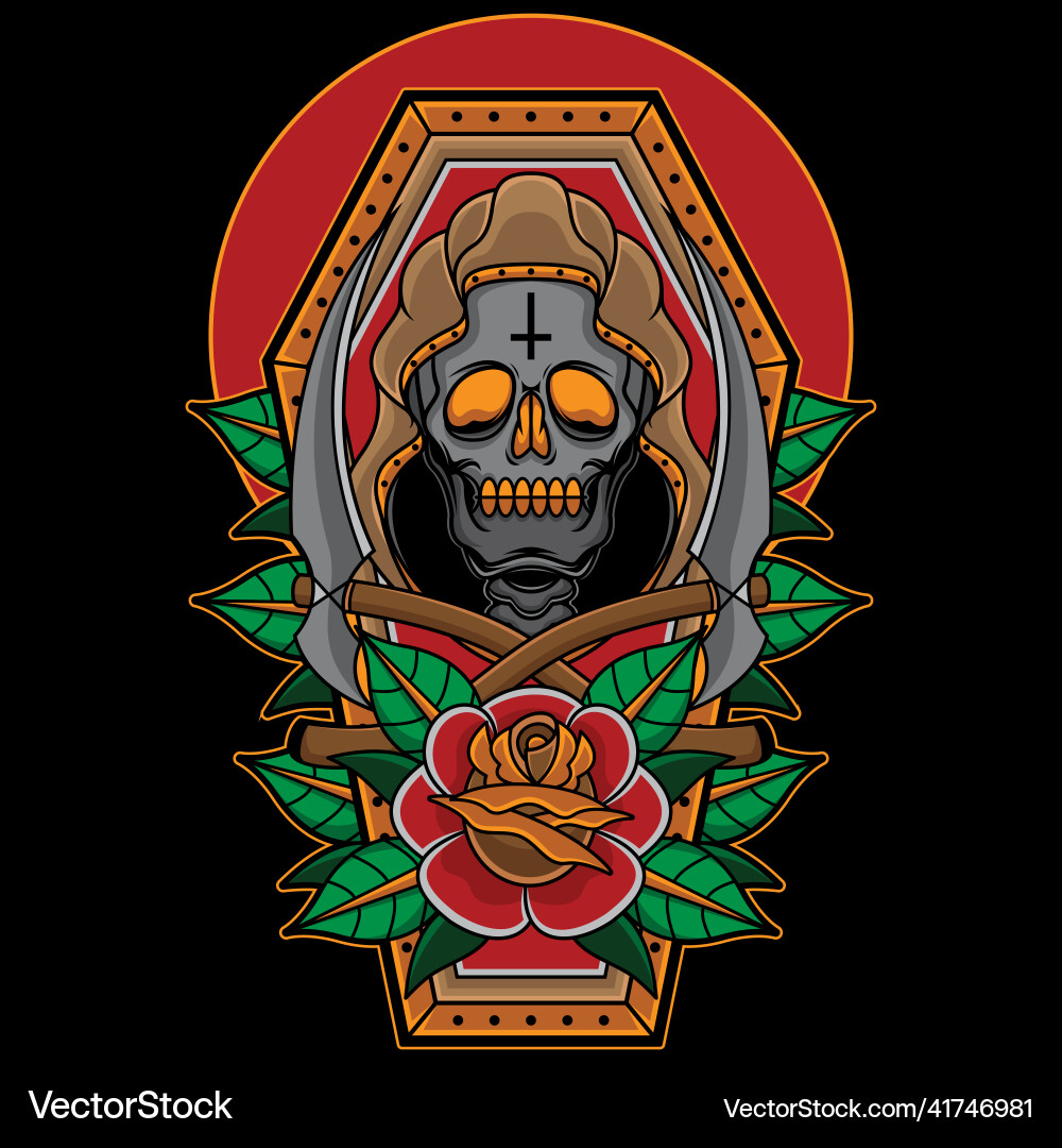 Old school tattoo coffin Royalty Free Vector Image