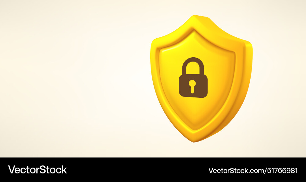 Yellow shield with lock sign isolated on white Vector Image