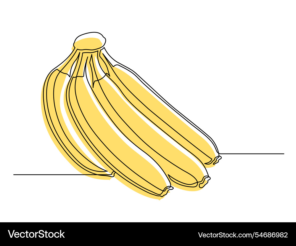 Continuous one line yellow banana bunch Royalty Free Vector