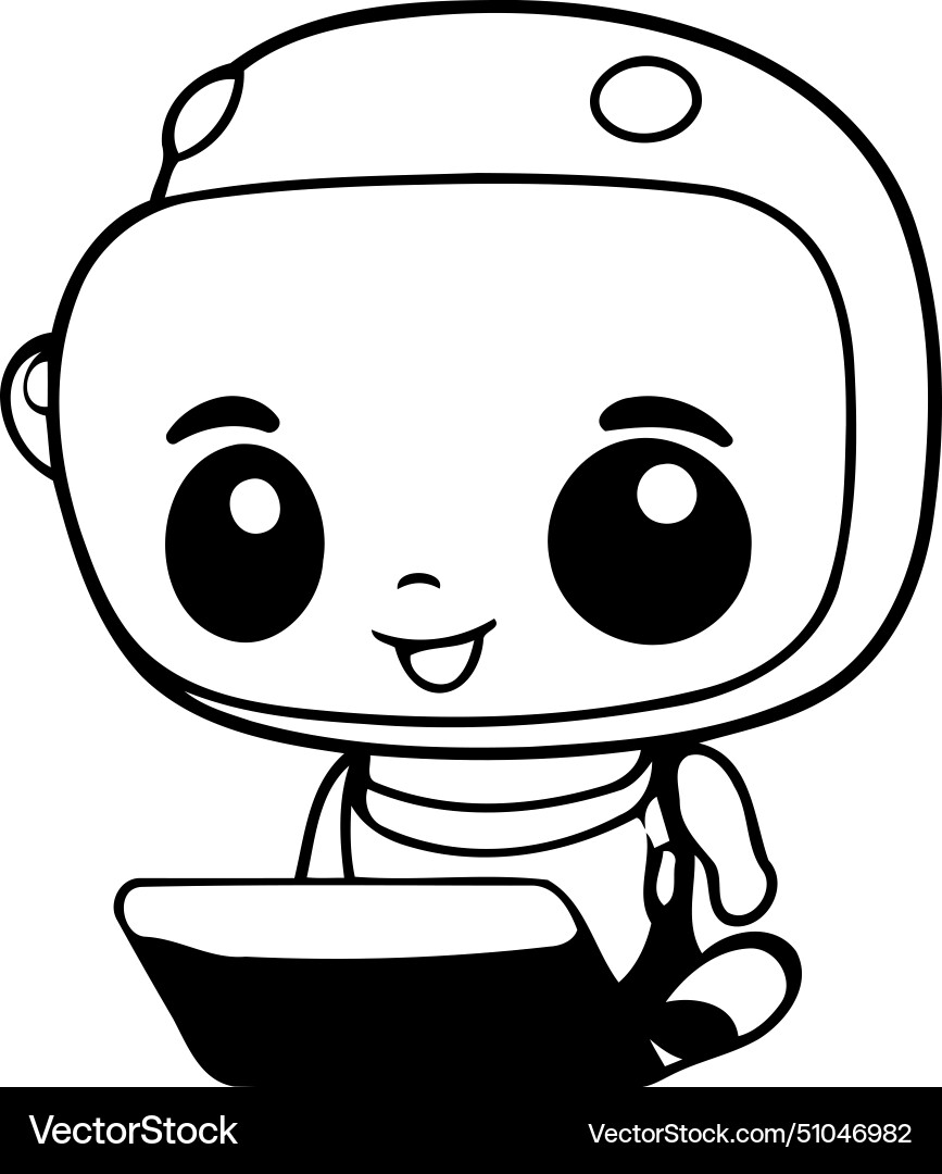 Cute robot with laptop cartoon character Vector Image
