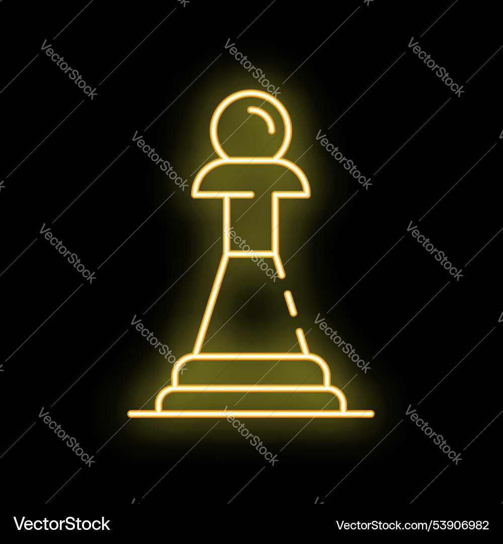 Neon yellow chess pawn glowing on black background