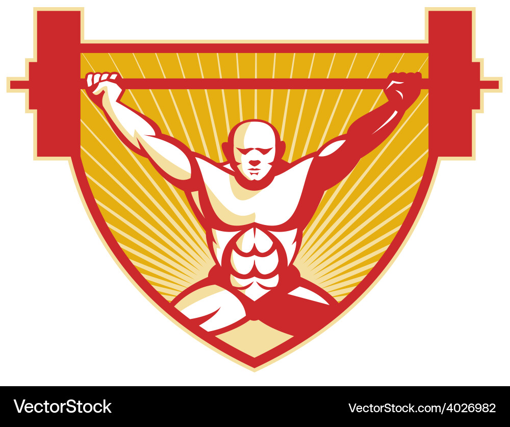 Weightlifter lifting barbell weights retro Vector Image