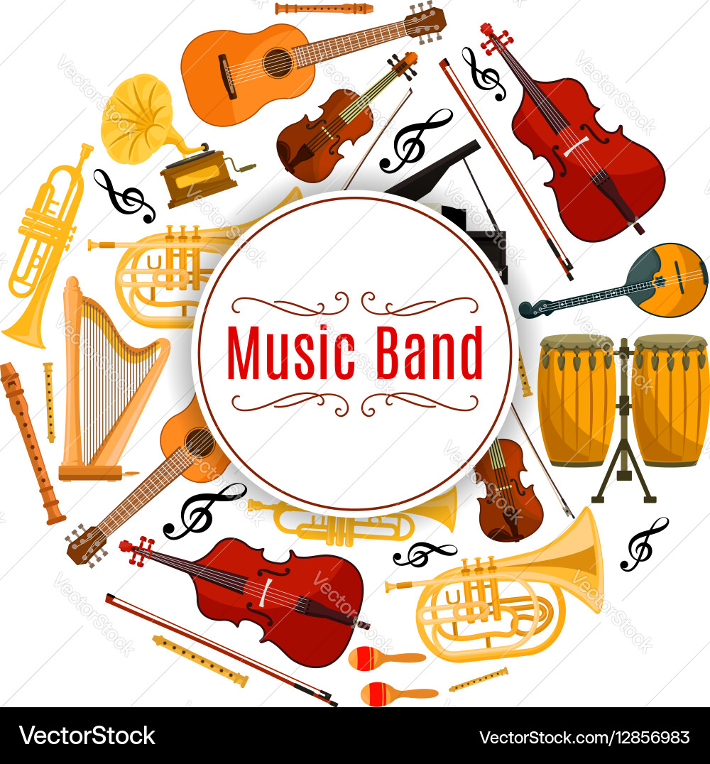 Banner with string and brass music instruments Vector Image