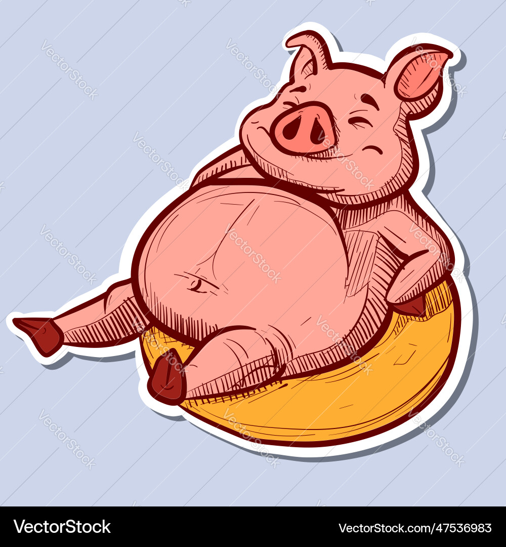 Fat relaxed pig sitting on a floatie Royalty Free Vector