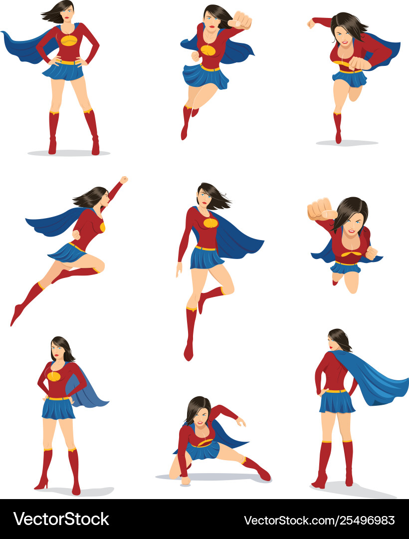 Female Superhero Poses - Action Set Royalty Free Vector