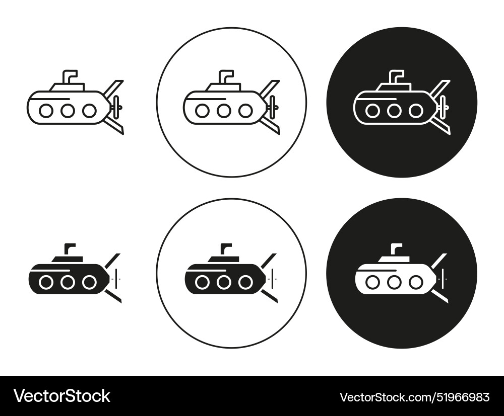 Submarine linear art icon set mark Royalty Free Vector Image