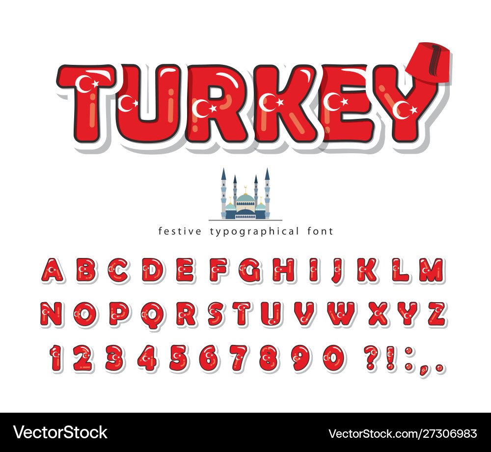 Turkey cartoon font with decorative elements Vector Image
