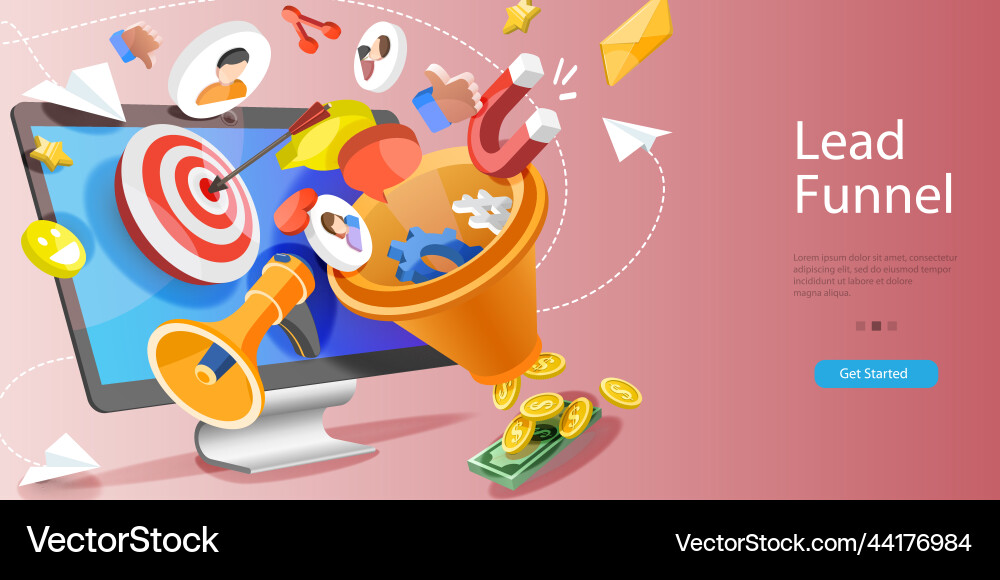 3d conceptual of lead funnel Royalty Free Vector Image