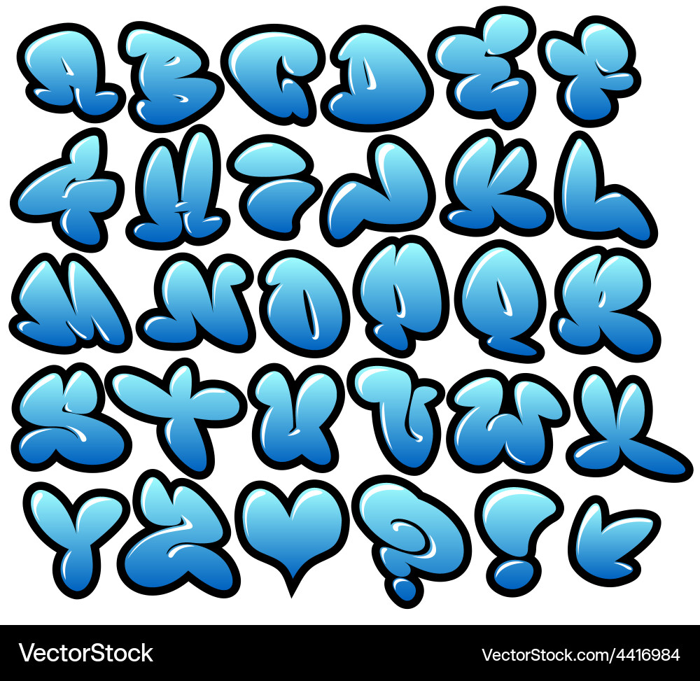 Graffiti bubble blue fonts with gloss and outline Vector Image