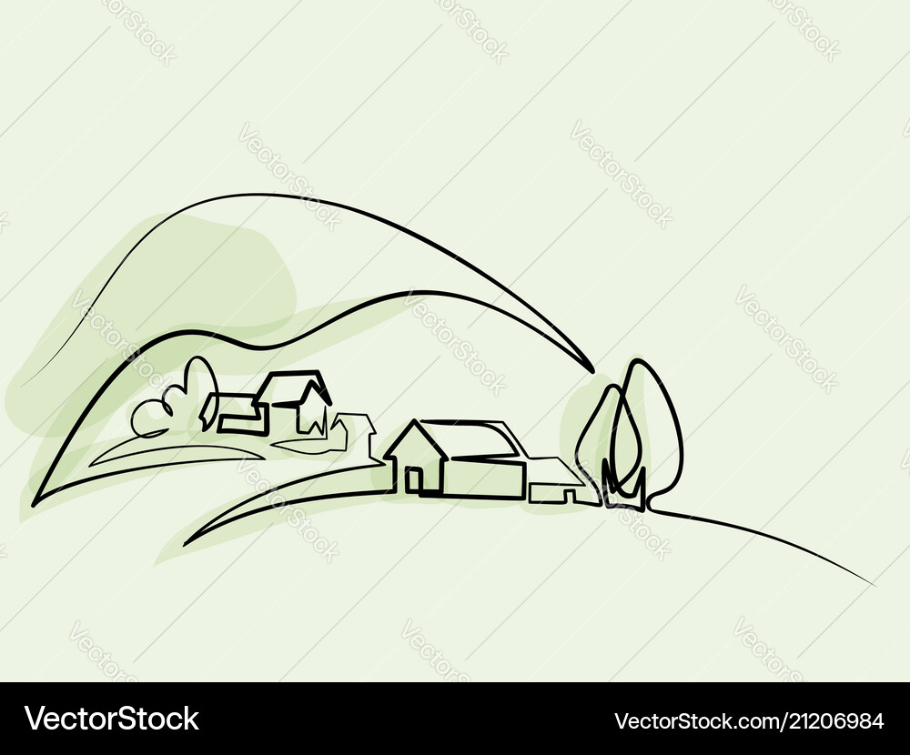 Landscape with village on hill Royalty Free Vector Image