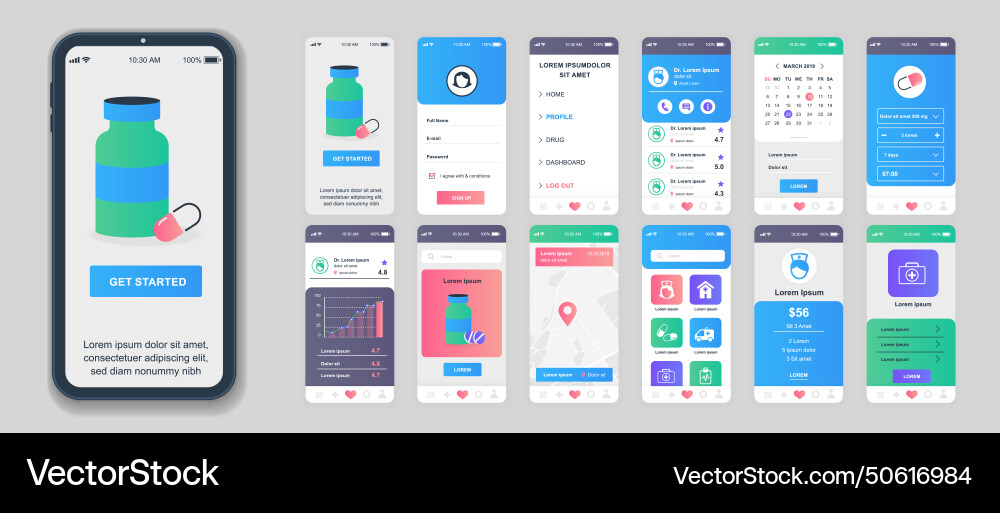Medicine mobile app screens set for web templates Vector Image