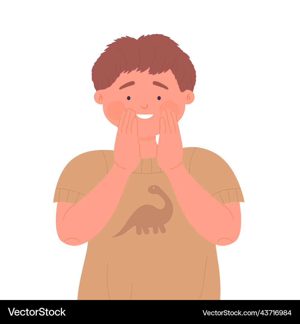 Smiling little boy touching his face Royalty Free Vector