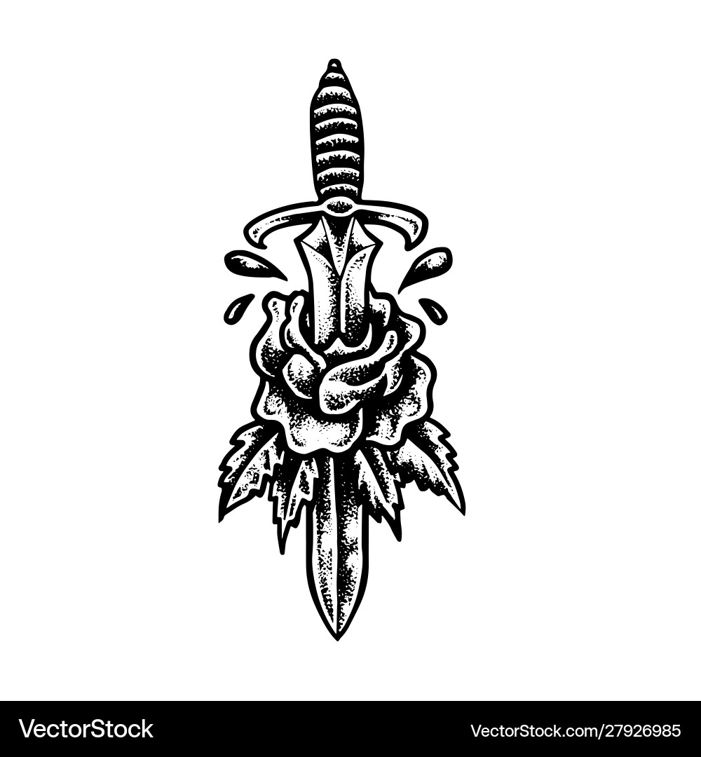 Blade sword roses tattoo art Royalty Free Vector Image
