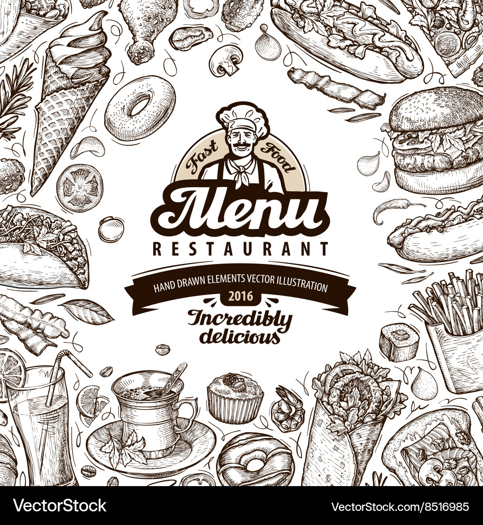 Food Menu Template - Hand Drawn Cafe Royalty Free Vector