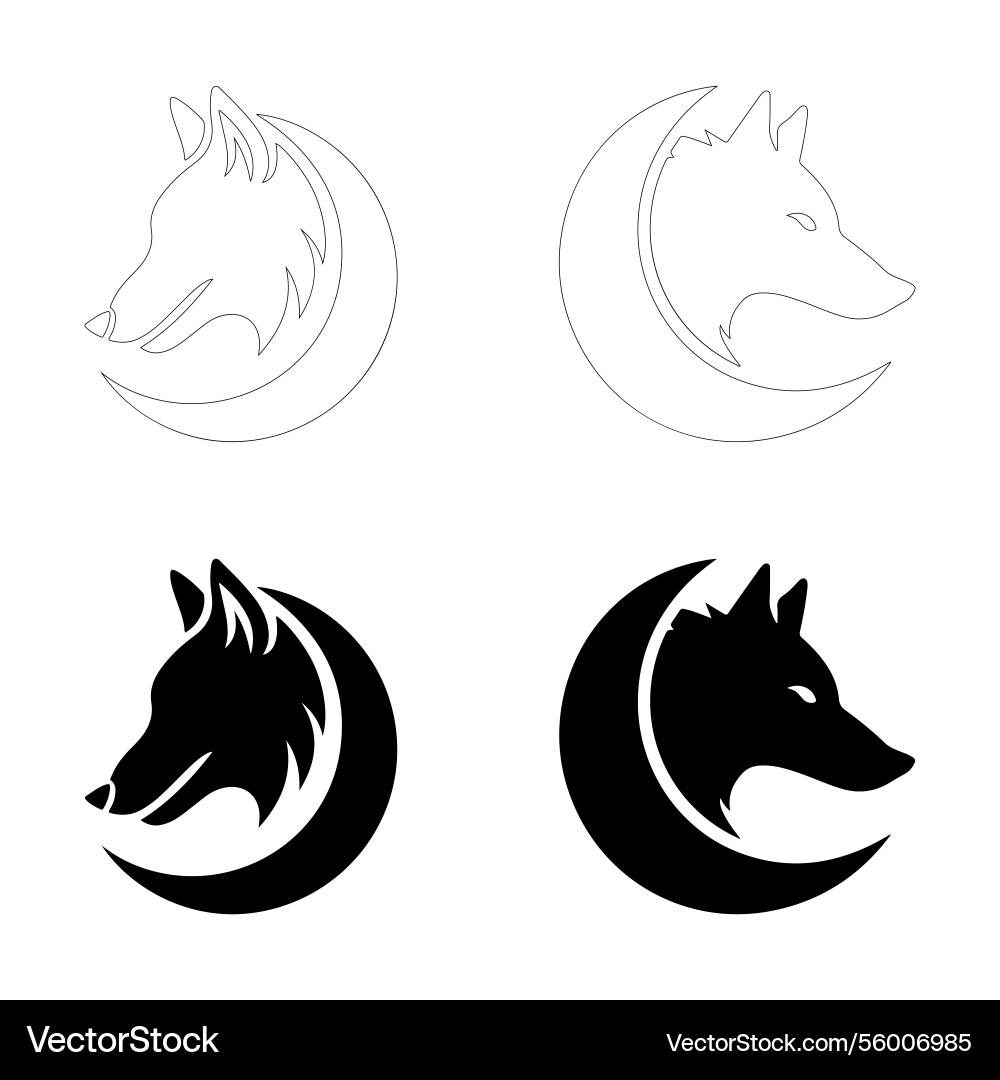 Half wolf moon design silhouettes Royalty Free Vector Image