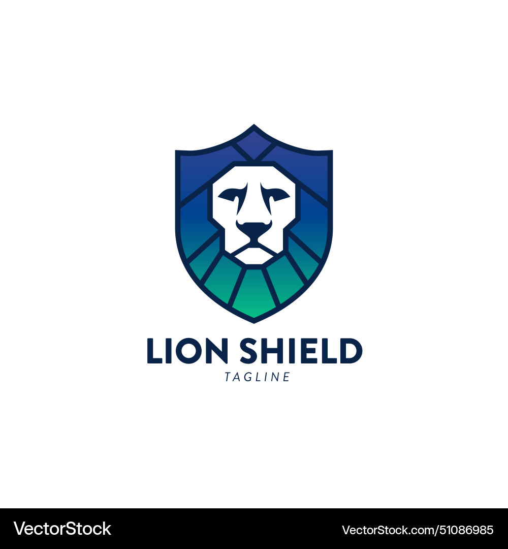 Lion head in a heraldic shield logo symbol design Vector Image