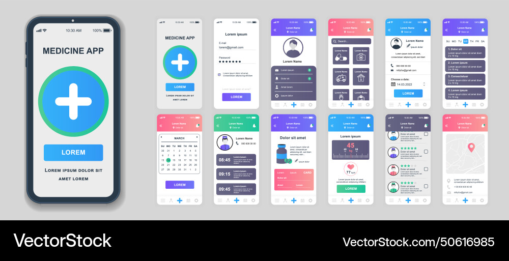 Medicine mobile app screens set for web templates Vector Image