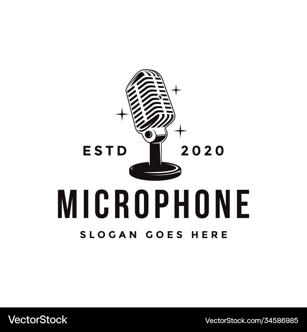 Old stand microphone logo podcasting icon Vector Image