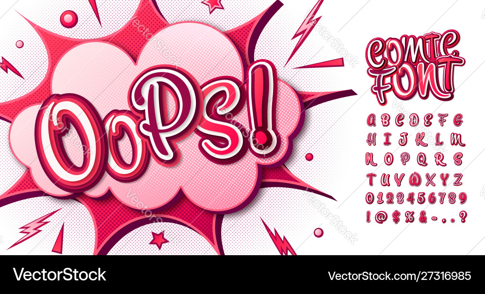Pink comics font in pop art style funny letters Vector Image
