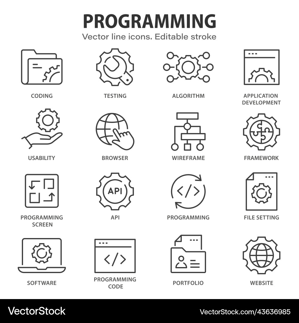 Programming Line Icons Set Of Software Code Vector Image