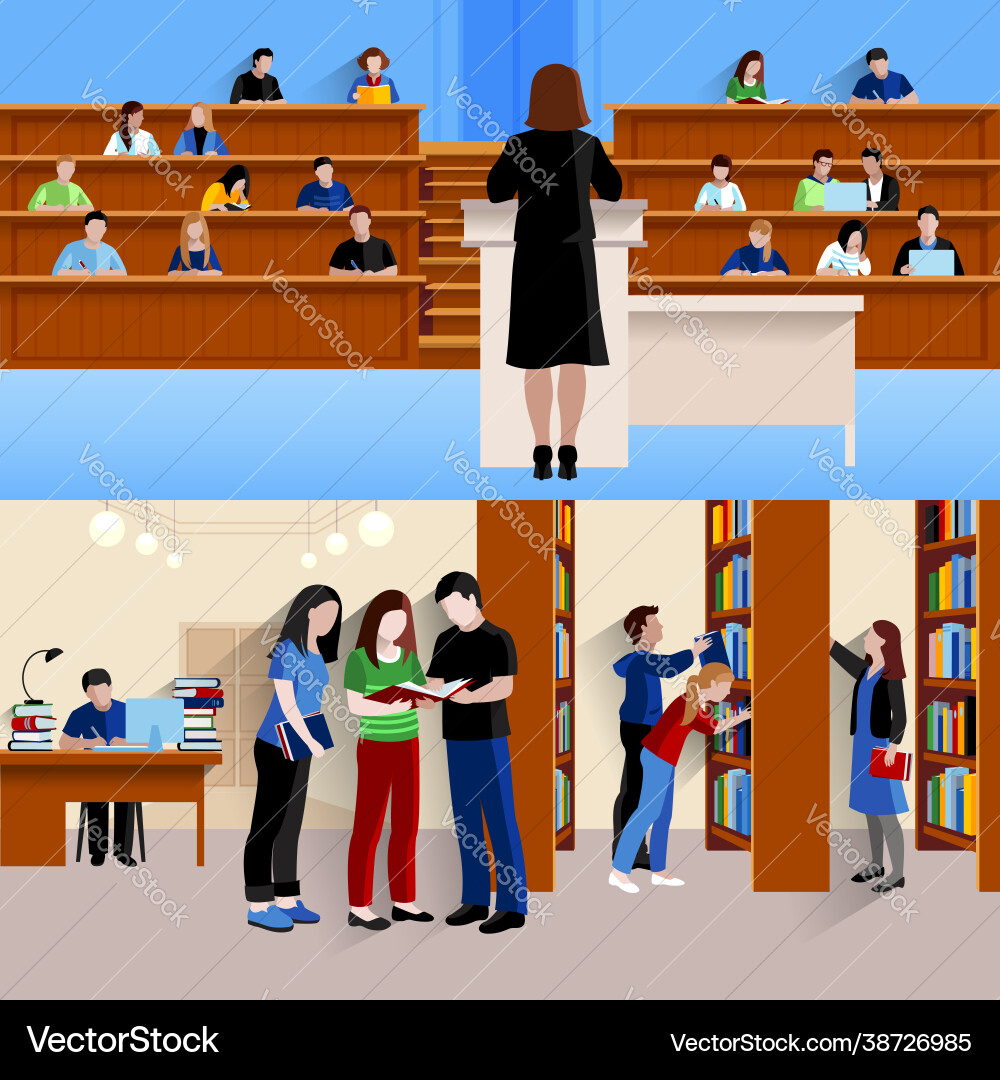 Students at university horizontal banners Vector Image