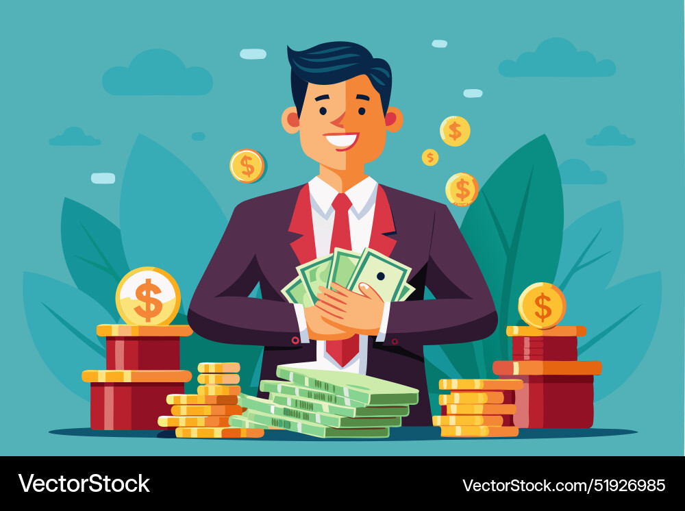 Successful businessman holding money Royalty Free Vector