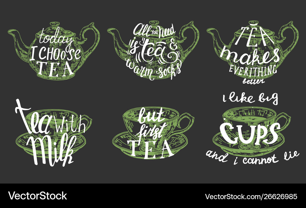 Tea quotes hand lettering typography Royalty Free Vector