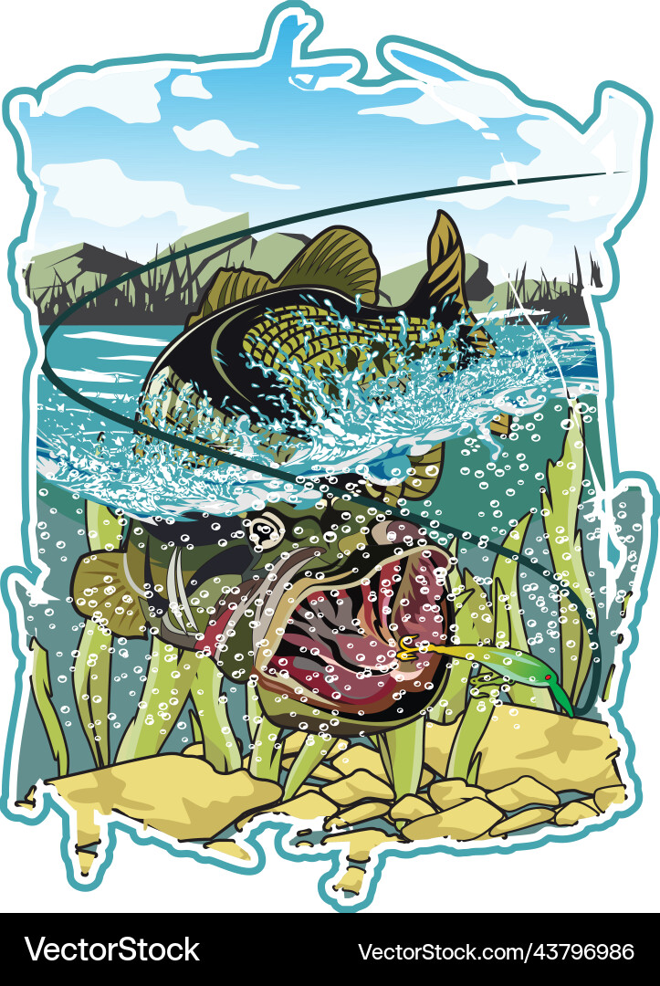 Bass fishing template Royalty Free Vector Image