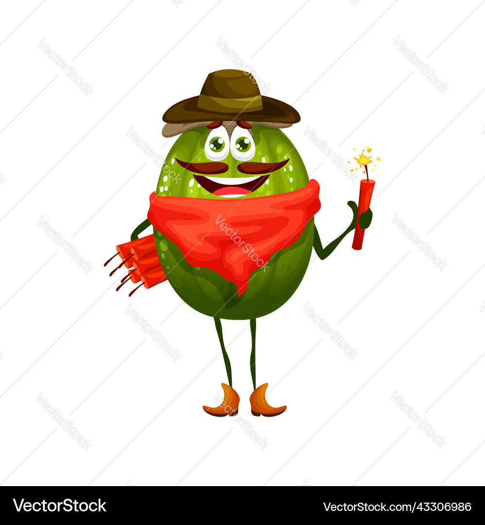 Cartoon feijoa bandit character with dynamite Vector Image