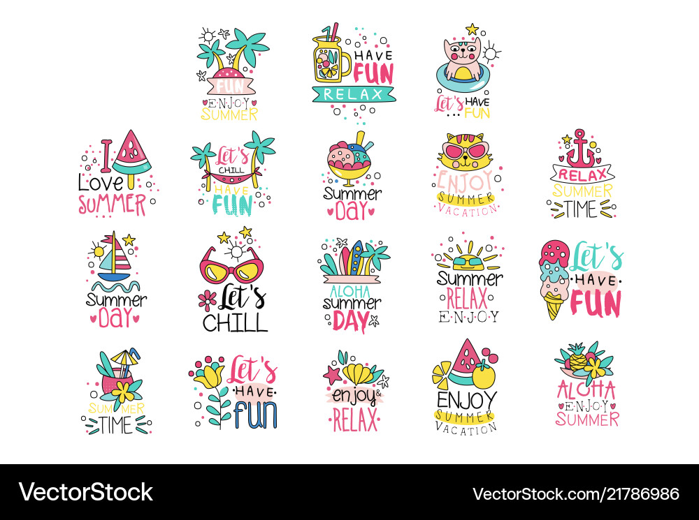 Cute summer labels set enjoy vacation hand Vector Image