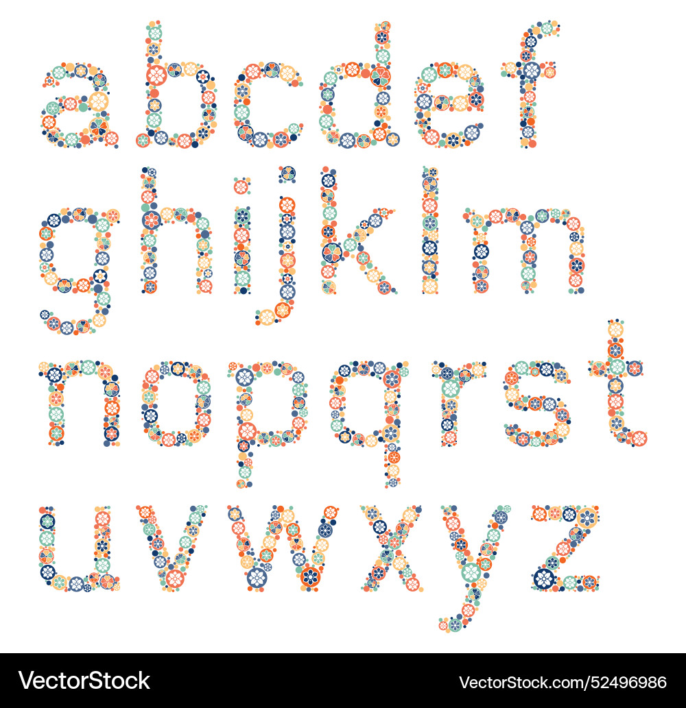 Flower lowercase alphabet letters fonts color Vector Image