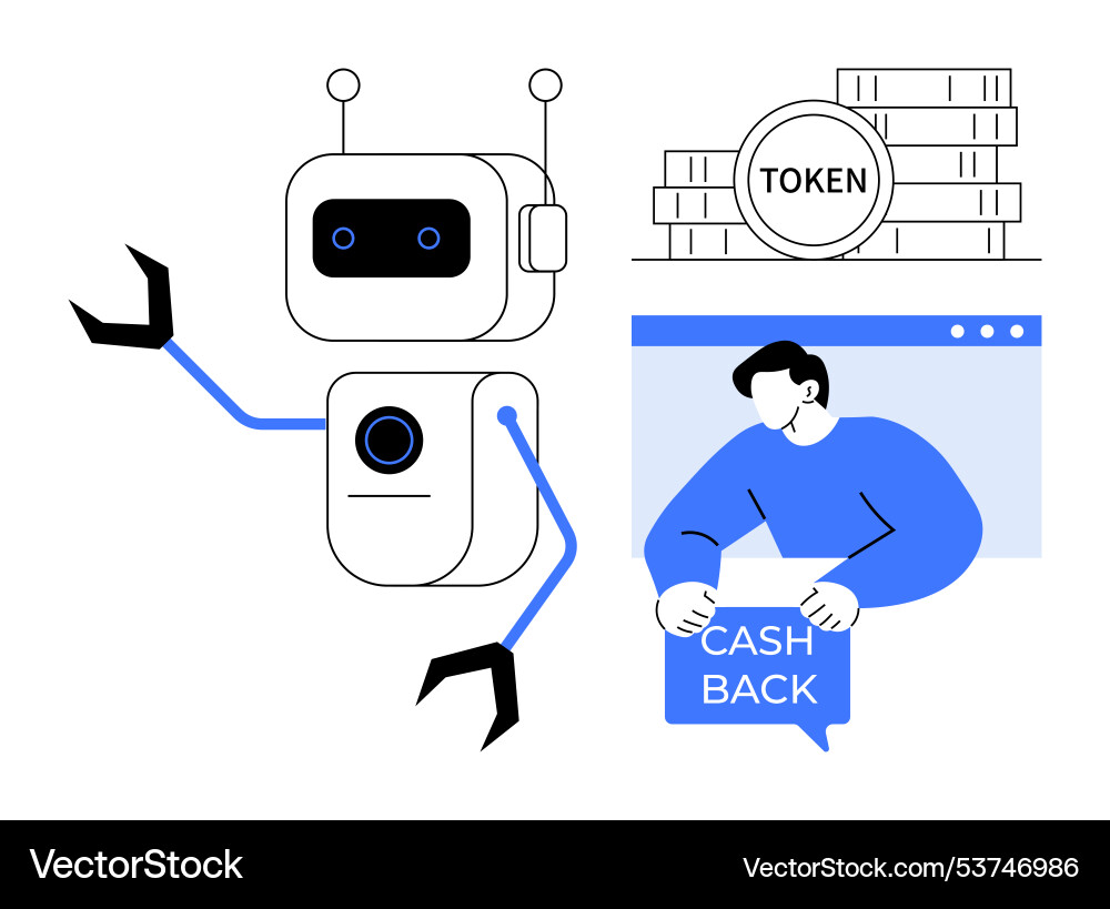 Futuristic robot promoting token cashback Vector Image