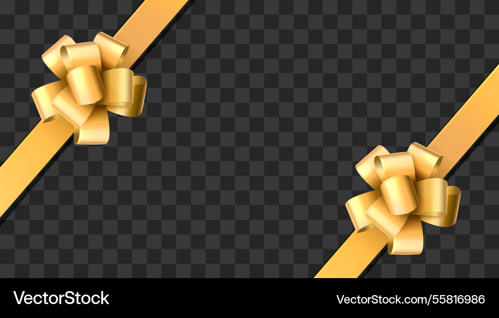 Gold satin ribbons with bows on transparent Vector Image