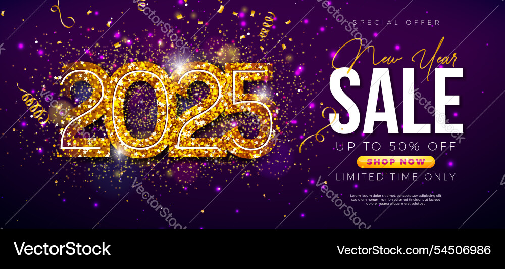 Happy new year sale 2025 design with gold Vector Image