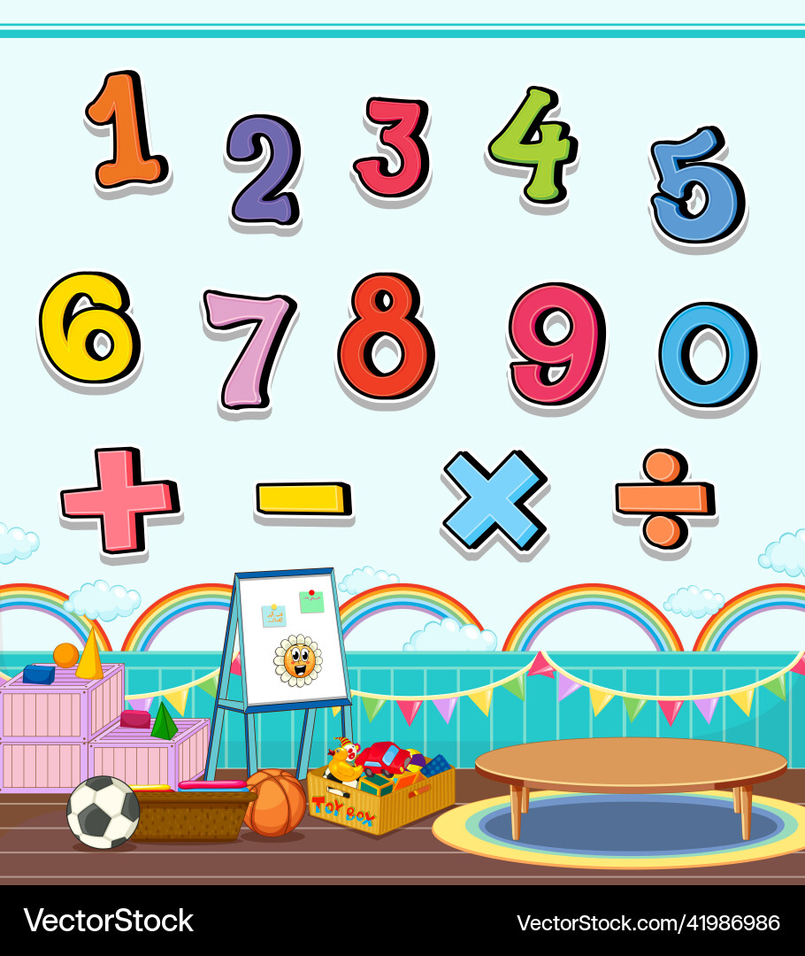 Number 0 to 9 with math symbols Royalty Free Vector Image