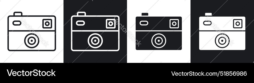 Retro camera icon set in black and white filld Vector Image