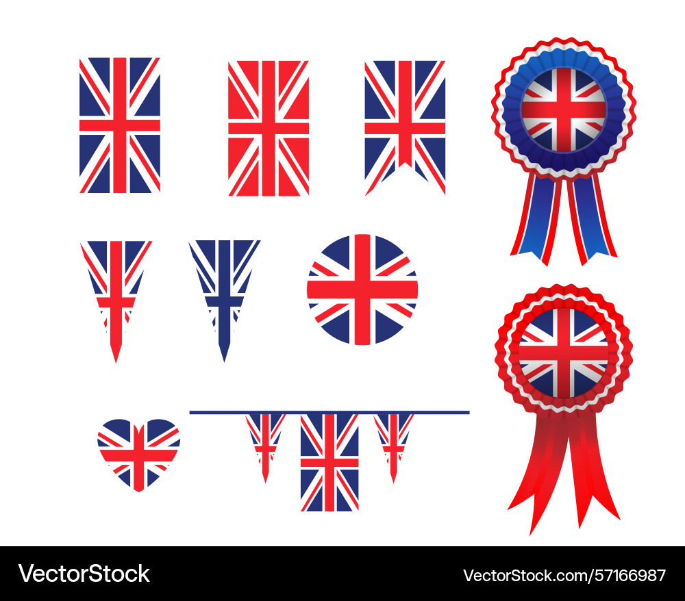 British union jack symbols set Royalty Free Vector Image