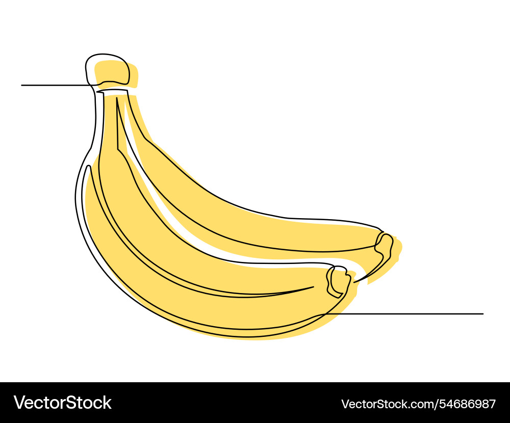 Continuous one line yellow banana bunch Royalty Free Vector