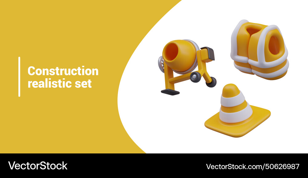 Set of realistic objects for construction yellow Vector Image