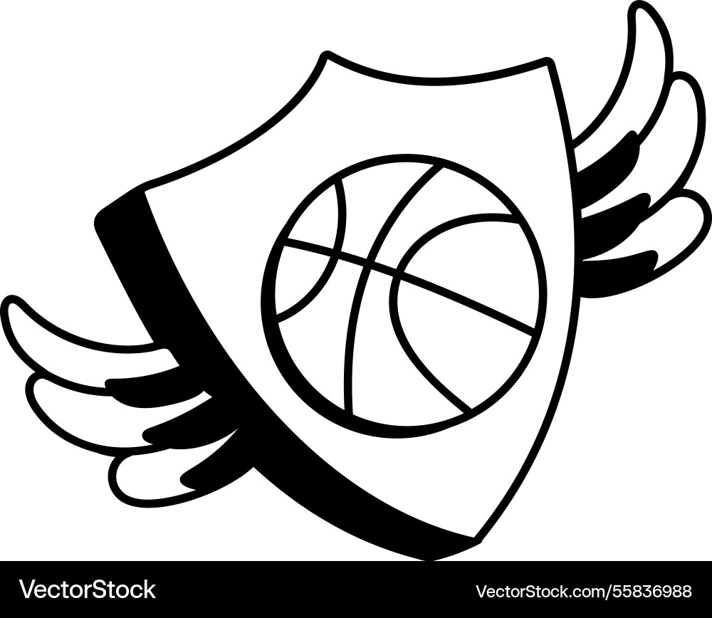Basketball shield with flying wings doodle illust Vector Image