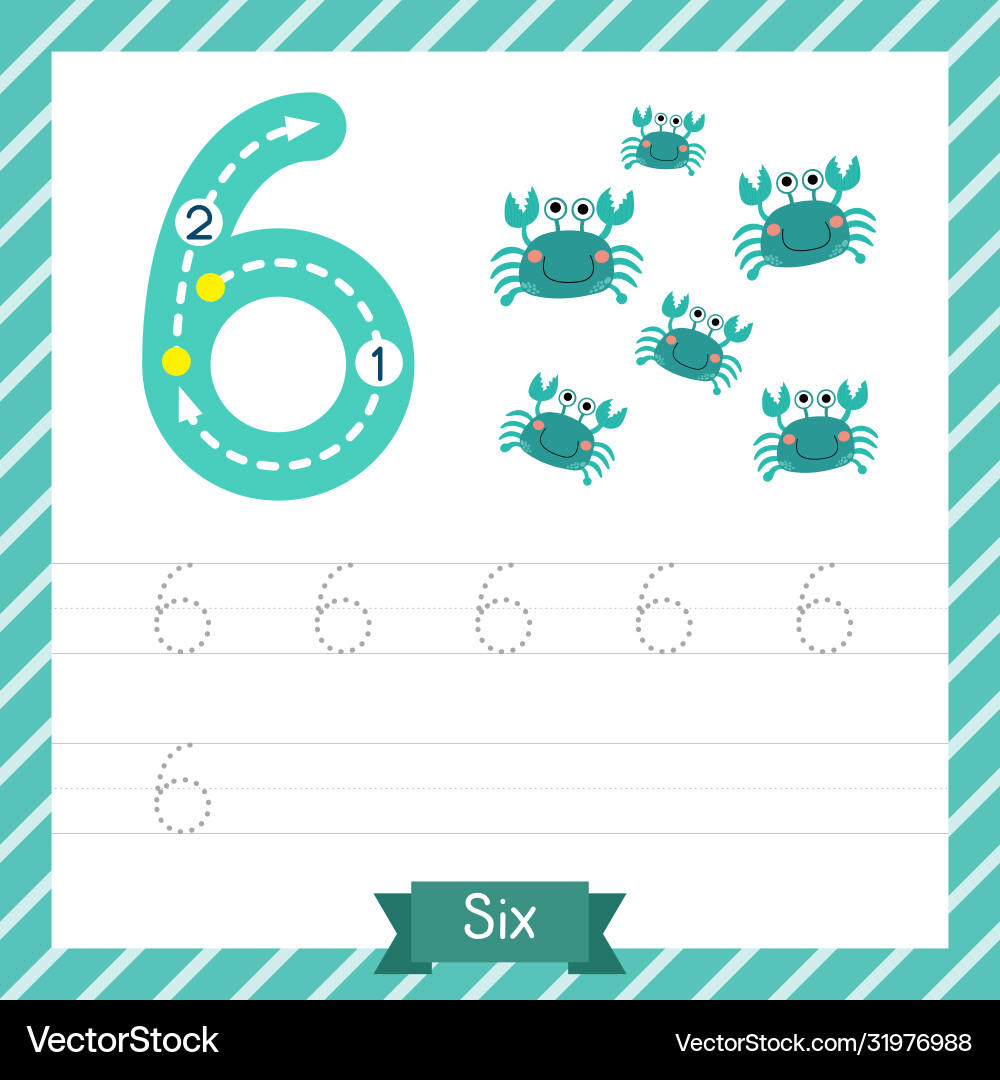 Number 6 animal tracing worksheet Royalty Free Vector Image