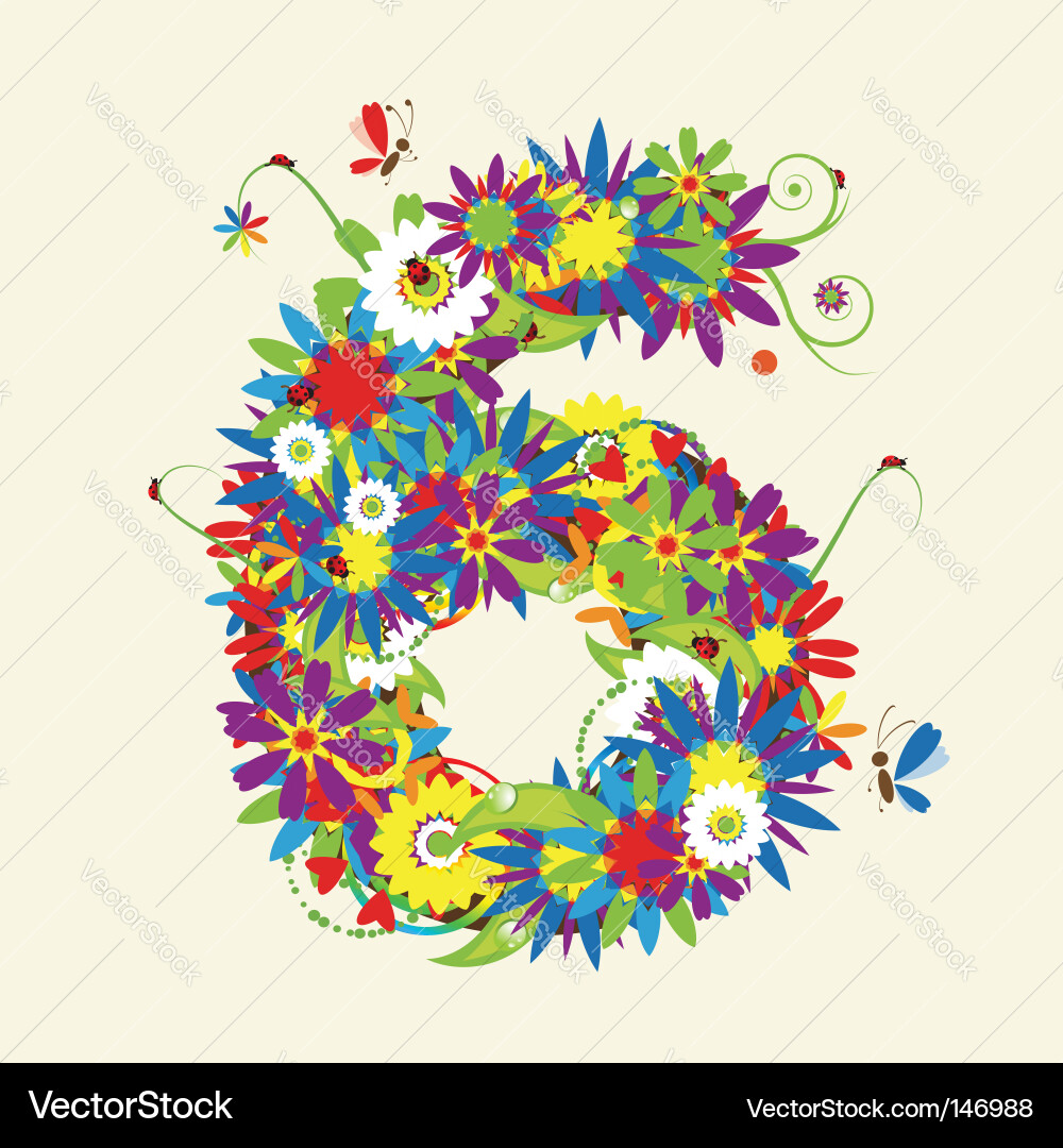 Number 6 floral design Royalty Free Vector Image