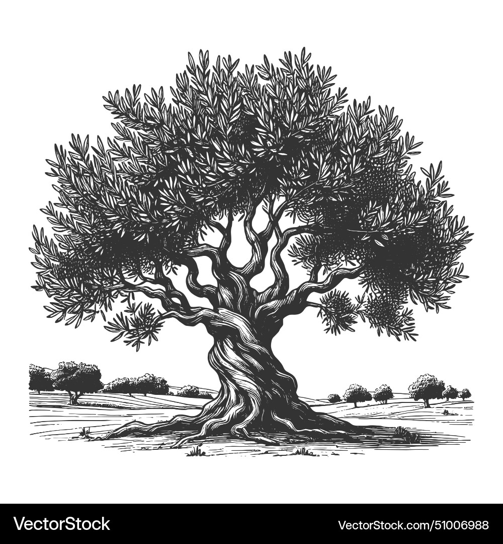 Olive tree with ripe olives engraving Royalty Free Vector