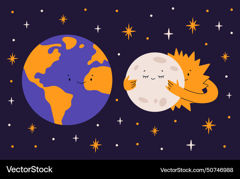 Solar eclipse cute characters Royalty Free Vector Image