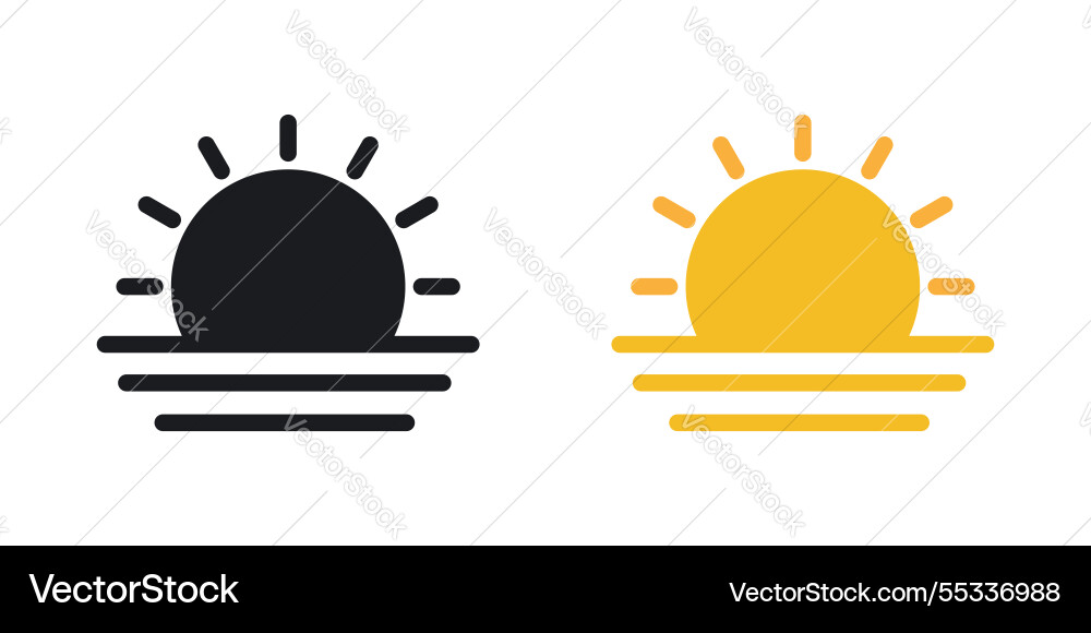 Sunrise icons set black and colored style Vector Image