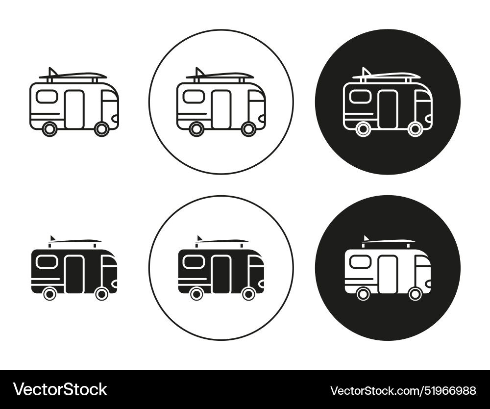 Surfing bus flat editable icon mark set Royalty Free Vector