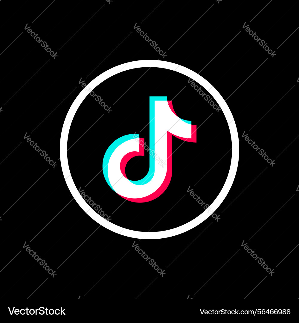 Tiktok white logo circle outline icon app Vector Image