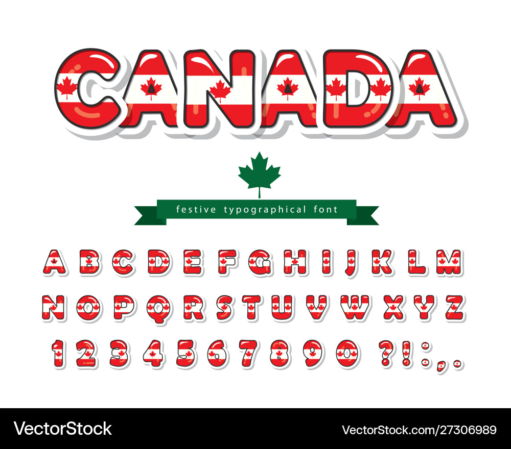 Canadian Maple Leaf Font - Red & White Vector Image