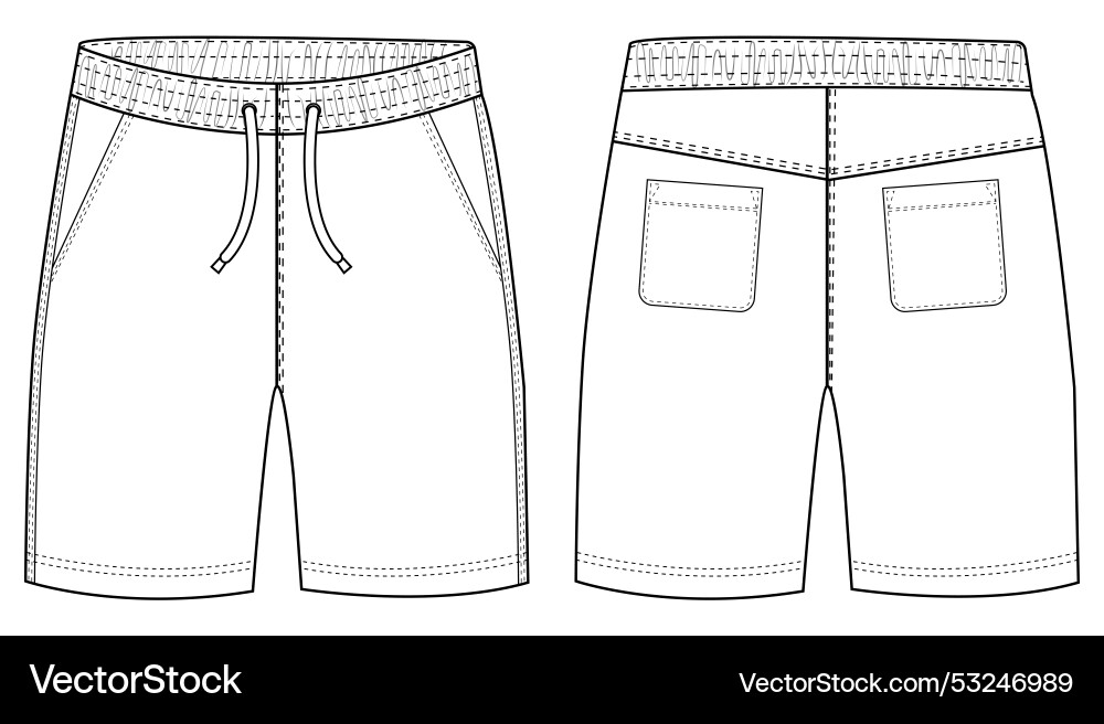 Mens cargo shorts flat sketch Royalty Free Vector Image