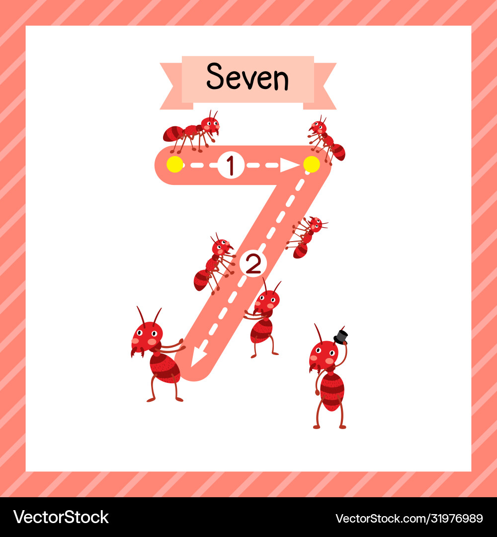 Number 7 animal tracing flash card Royalty Free Vector Image